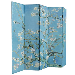 ARSTRIA 5-Panel Folding Room Divider Privacy Screen Van Gogh's Almond Blossoms Painting Canvas Foldable Portable Room Separating Divider Room Partition Freestanding Home Decor 71'' High