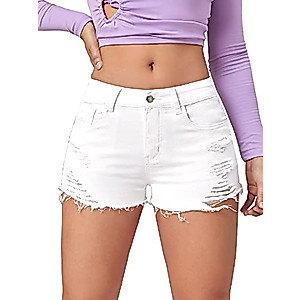 Verdusa Women's Ripped Distressed Skinny Denim Shorts White XS