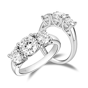 DovEggs Three Stone Moissanite Engagement Rings for Women 2ct Total Center 5mm-6.5mm-5mm GHI Color Cut Moissanite Engagement Rings Wedding Band 14k Gold QUALITY Sterling Silver Anniversary Ring(8)