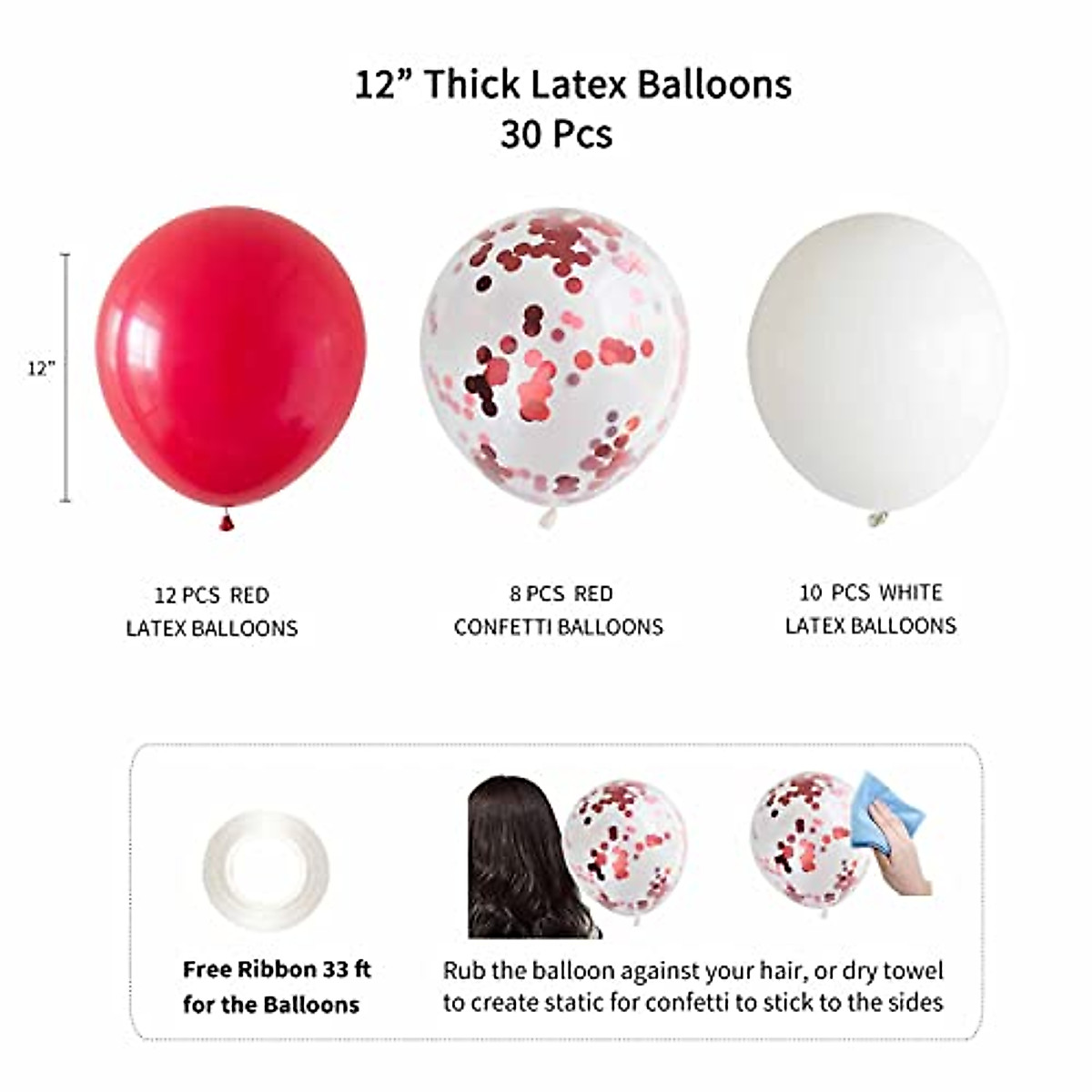 ANSOMO Red and White Happy Birthday Party Decorations with Banner 30 Pcs Balloons