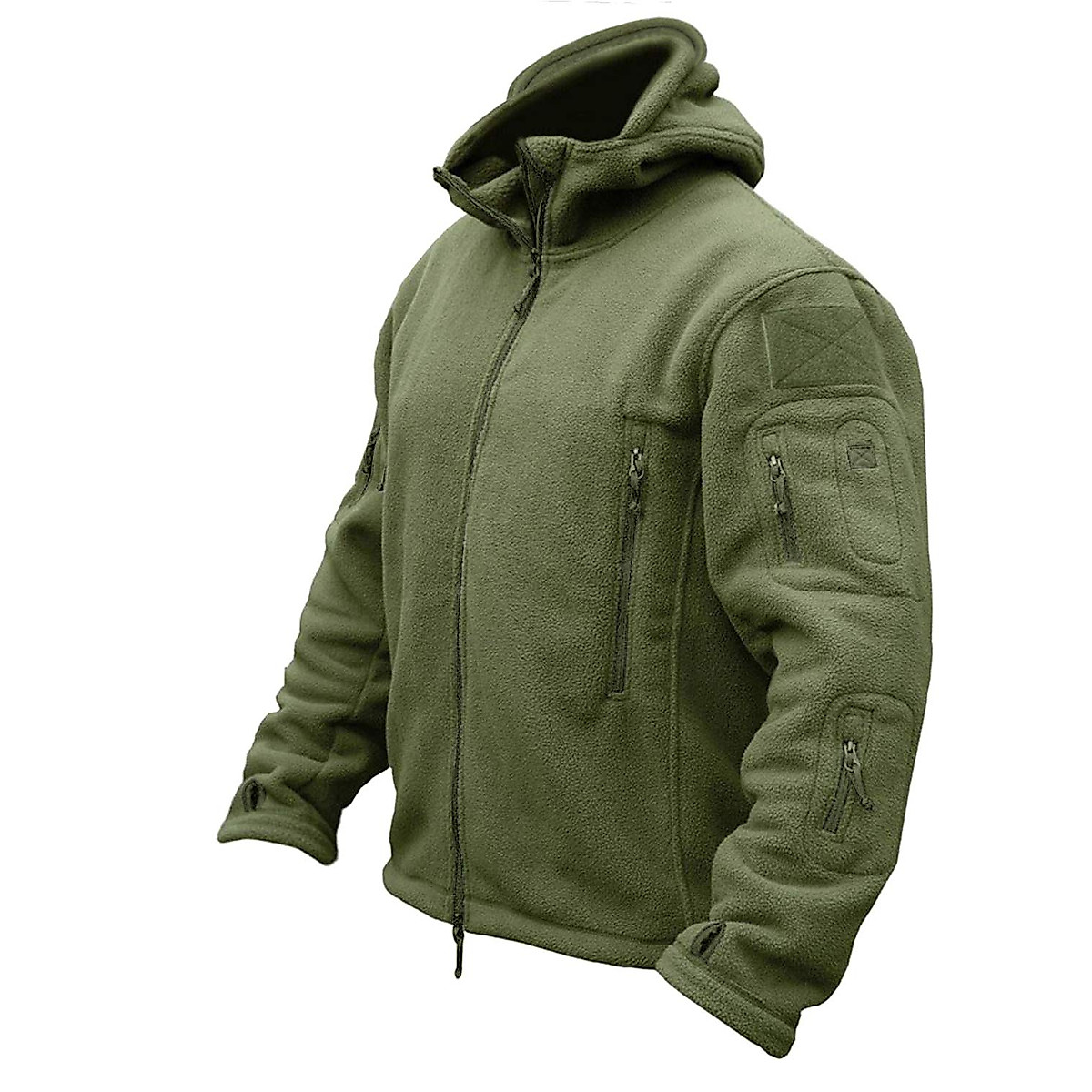 CRYSULLY Men's Tactical Front Zip Fleece Lining Hunting Mountaineering Jackets Windbreaker Coat Army Green