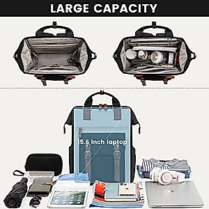 LOVEVOOK Laptop Backpack For Women Work Travel Backpack Purse, Nurse Bag College Backpack, Teacher Doctor Business Laptop Bag, Waterproof Wide Open Computer Back pack, 15.6 Inch, Black-Beige-Brown