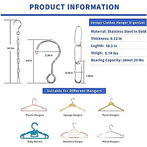 10 Pack Closet Organizer Clothes Hangers Space Saving for Dorm Room Closet Organizers and Storage, Metal Hanger Organizers Bulk Magic Hanger Chains for College Essentials Girls Bedroom Organization