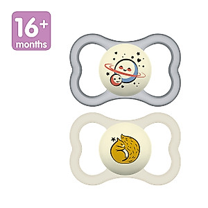 MAM Supreme Night Baby Pacifier, for Sensitive Skin, Patented Nipple, 2 Pack, 16+ Months, Unisex,2 Count (Pack of 1)