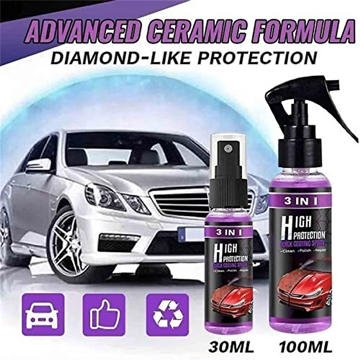 HARAY 3 in 1 High Protection Quick Car Coating Spray, Extreme Slick Streak-Free Polymer Quick Detail Spray, Quick Detail Spray, 100ml