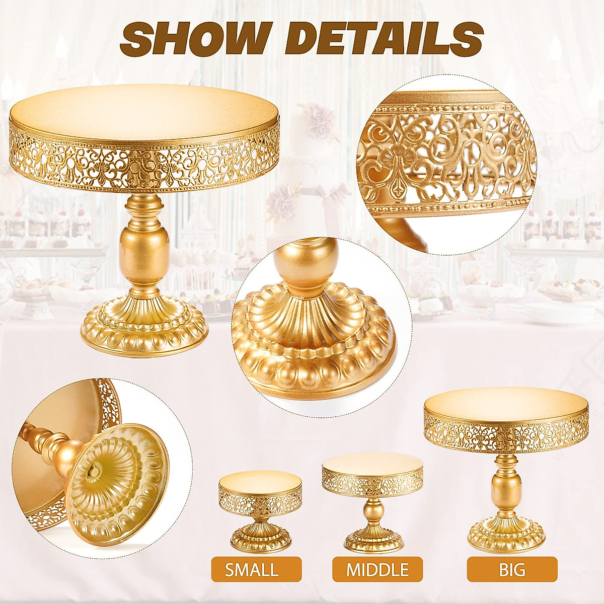 Tcomhk Gold Cake Stand Set-3 Pcs Gold Cupcake Stand-Gold Dessert Table Display Set Table Decoration Display Tower Plate for Baby Shower, Wedding, Birthday Party, Chrismas Celebration