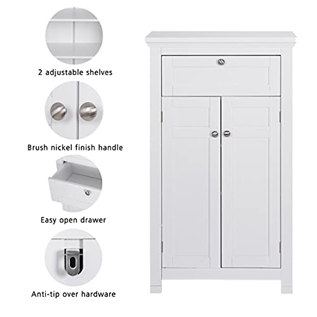 Spirich Freestanding Bathroom Cabinet with Drawer and Adjustable Shelf, Floor Tall Storage Cabinet (White)