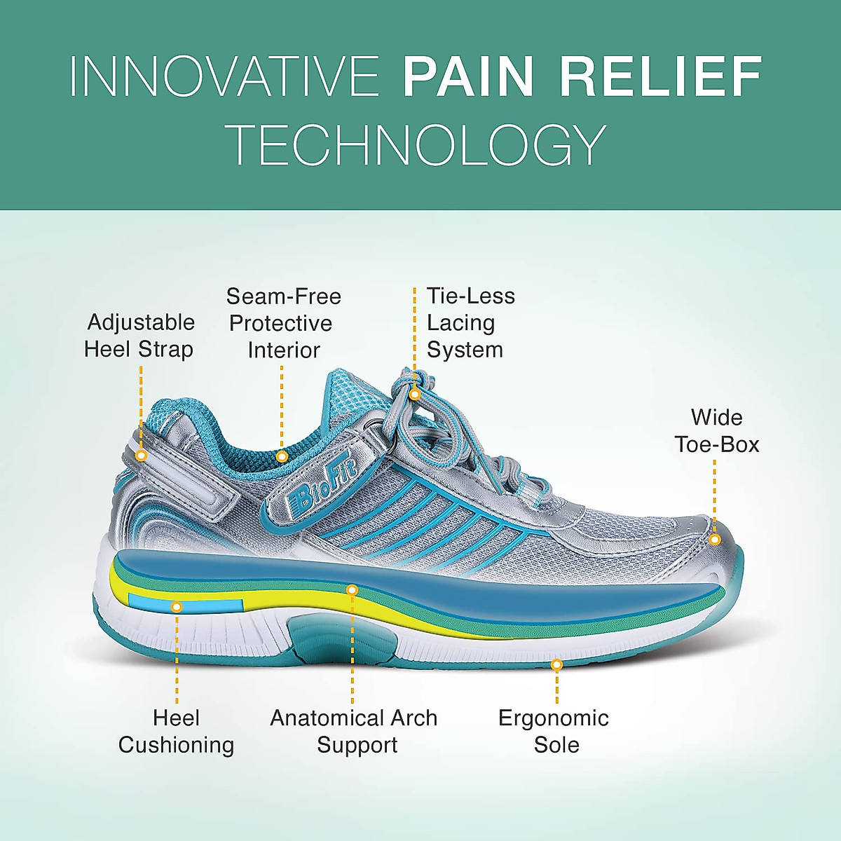 Orthofeet Women's Orthopedic Turquoise Verve Tie-Less Sneakers, Size 9 Wide