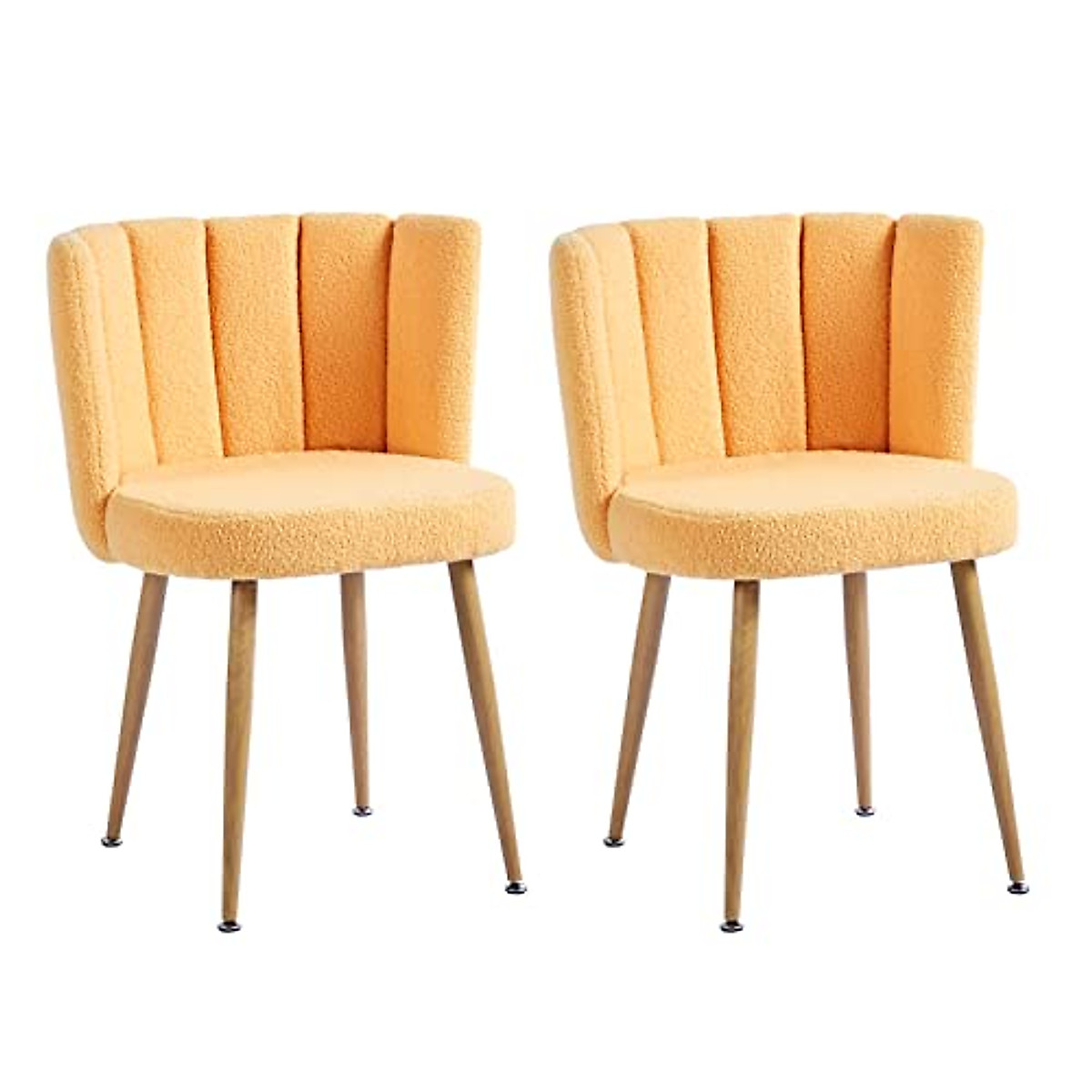 ATSNOW Yellow Sherpa Accent Chairs Set of 2, Mid Century Modern Upholstered Side Chairs for Dining Room Living Room Bedroom Vanity