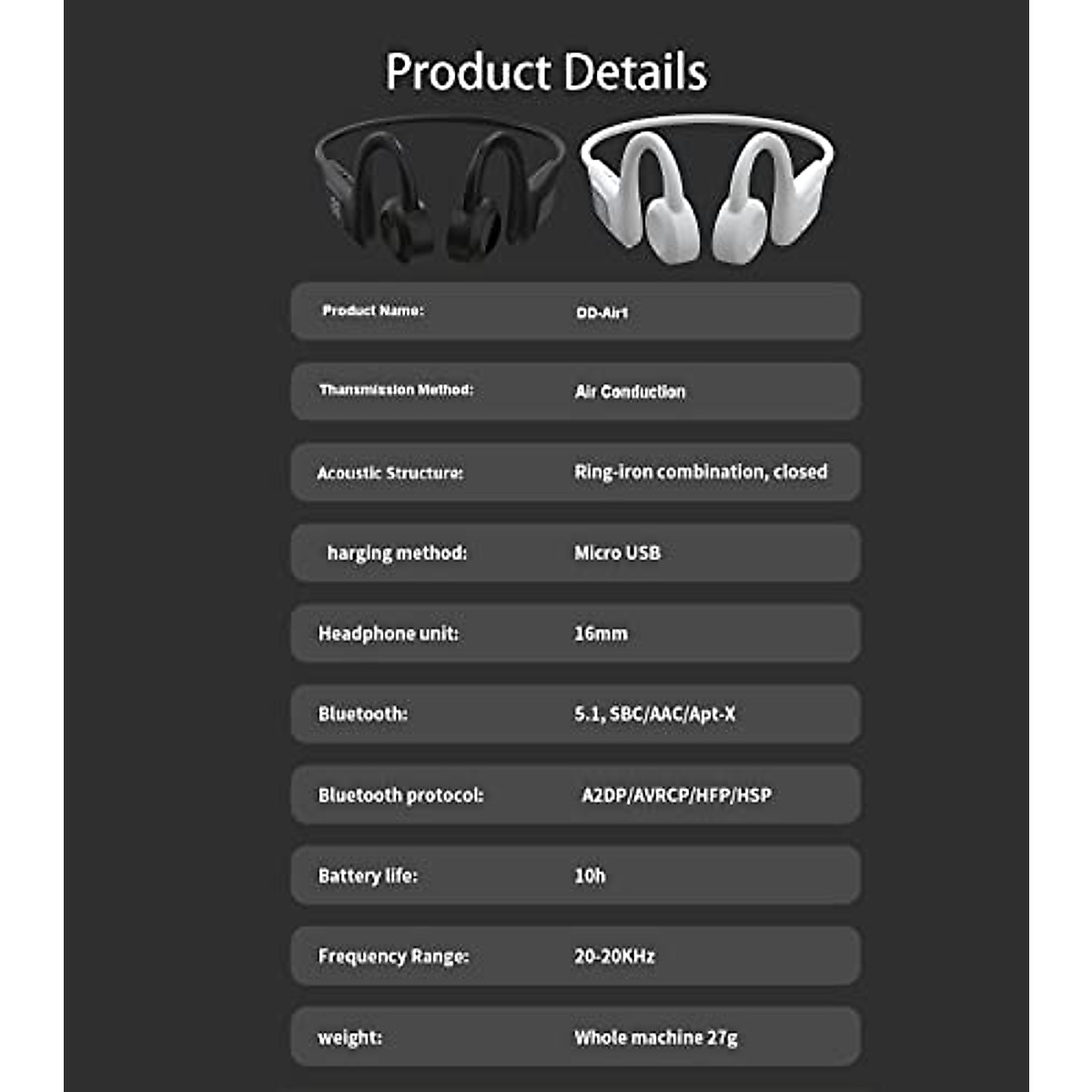 Open-Ear True Wireless Stereo Headphones Over Ear Air Conduction Loud And Clear Headset Wireless Hands-Free Pain Free Headphones For Cycling Driving Hiking Students Ears Pain-Free Earphone (Black)