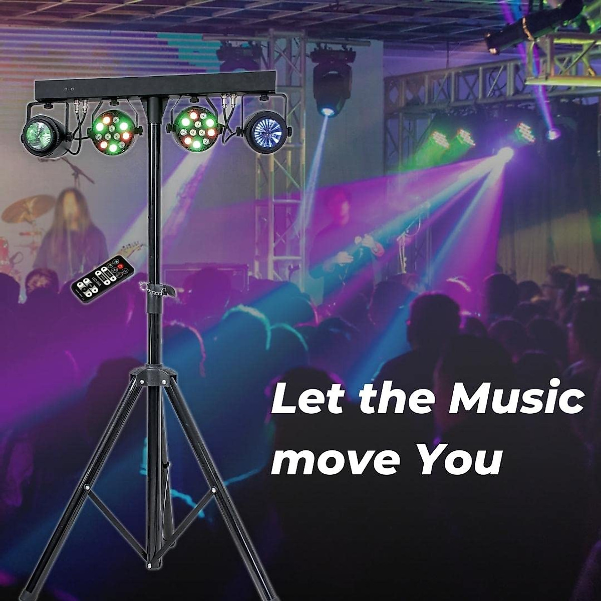 MUSYSIC LED RGB Dj Light with Stand, 4 Par Powerhouse GigBar for Parties, Concerts, and Light Shows, Lighting Package w/Stage Light Stand - MU-L31F