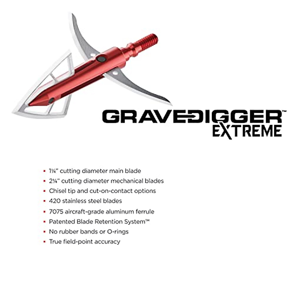 BLOODSPORT Gravedigger Extreme 4-Blade Hunting Hybrid Mechanical Broadhead with Cut-on-Contact Tip - 100 Grains | 2.25" Cutting Diameter | 3 Pack
