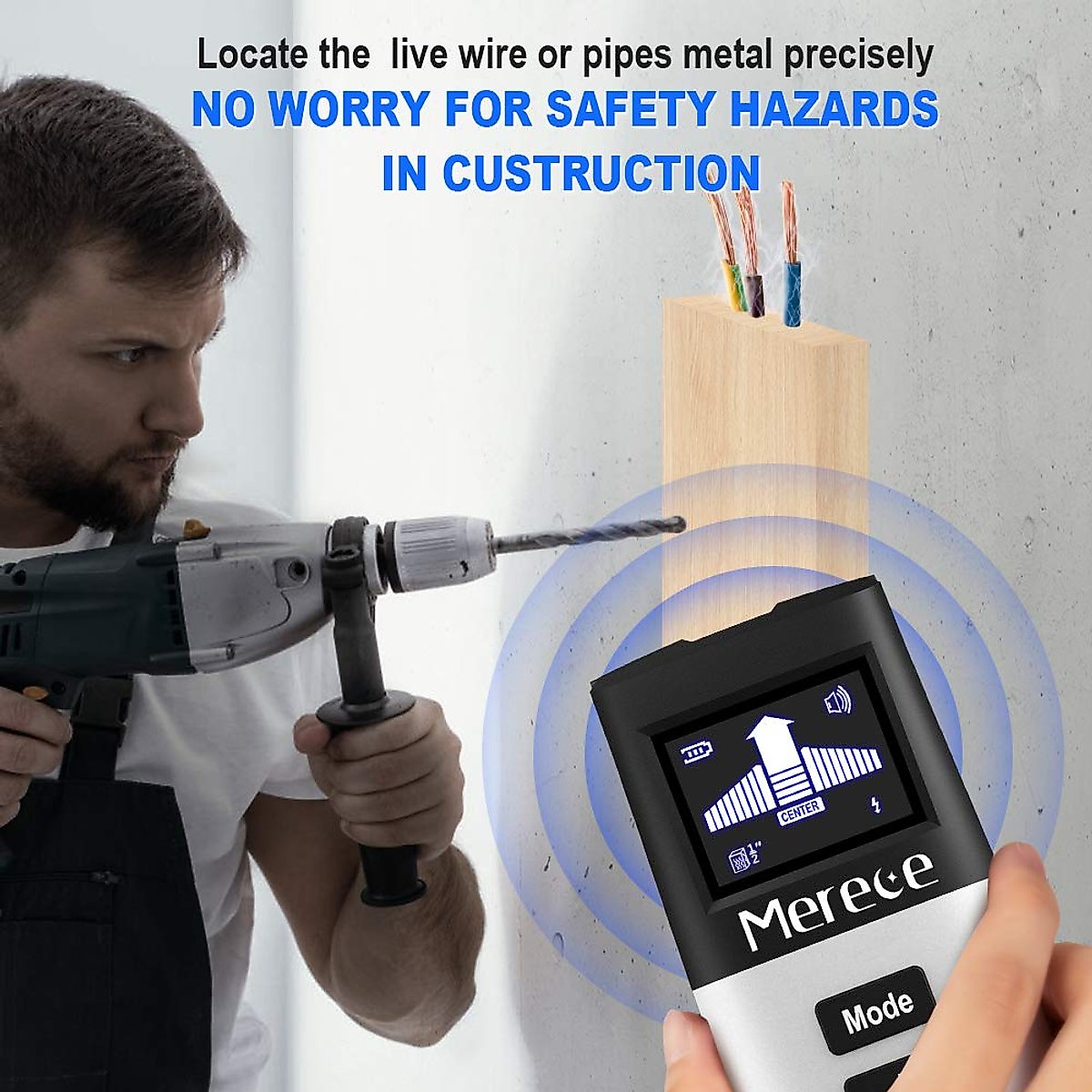 Stud Finder Wall Scanner - Upgrade 5 in 1 Stud Sensor Wall Detector Wood Beam Drywall Joist Pipe Live AC Wire Metal Studs Locator Best Electronic Wall Detector Edge Center Finding with LCD Display