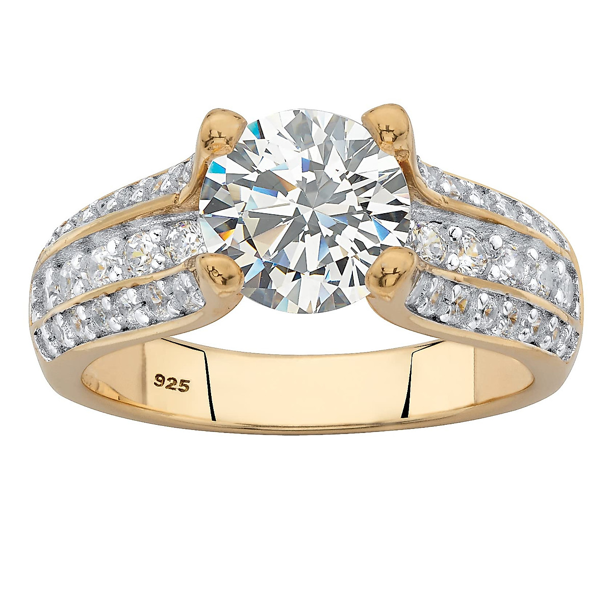PalmBeach Yellow Gold-plated Sterling Silver Round Cubic Zirconia Triple Row Engagement Ring Sizes 6-10 Size 10