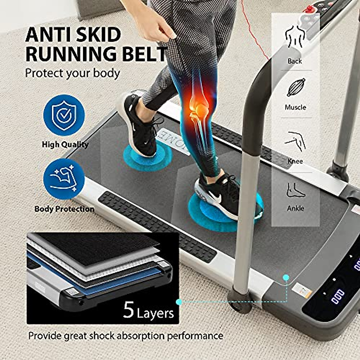 VIVOHOME 2 in 1 Under Desk Electric Folding Treadmill 2.25HP with APP, Watch Remote Control, LED Display and 12 Preset Programs Portable Workout Running Jogging Walking Machine for Home Office