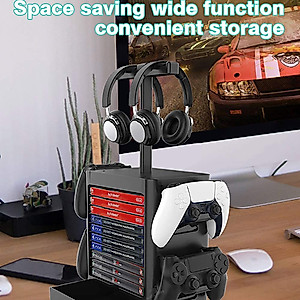 eLUUGIE Multifunctional Game Disk Storage Tower Holder for PS5 Game Disc Holder and Controller/Headset Stand/Headphone Holder Compatible with PS5/PS4/ Xbox Series X/Switch