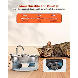 KOOGMOON Cat Water Fountain Stainless Steel, 108oz/3.2L Automatic Cat Fountain, Multi-Filtration, Easy to Clean, Ultra Silent Dog Water Dispenser for Cats, Dogs and Other Pets