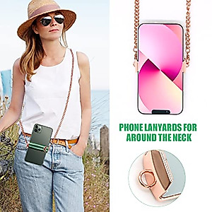Universal Cell Phone Lanyard Holder, 120cm Crossbody Necklace Lanyard & 30cm Rose Gold Phone Lanyard+ Emerald Green Phone Holder Wrist Strap Compatible with iPhone 14 13 12 and Most Smartphones
