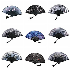 WEISHA Folding Handheld Flower Fan 1PC Vintage Chinese Style Dance Wedding Party Lace Silk Folding Handheld Flower Fan Party Performance Props(52)