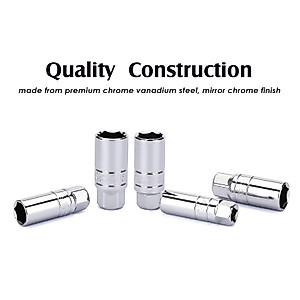 MIXPOWER 3/8-Inch Drive Spark Plug Socket Set, SAE & Metric, CR-V Steel Mirror finish, 6-Point, 5/8-Inch, 3/4-Inch, 13/16-Inch, 14mm, 18mm, 5-Piece Set