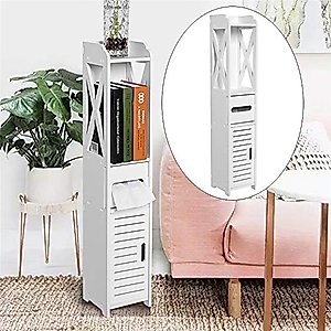 Bathroom Cabinet, Bathroom Storage Corner Floor Cabinet Modern White Wood Cupboard Shelf Tissue Storage Rack Toilet Towel Storage Shelf Organizer Cupboard Shelf , 31.5 x 6.1 x 5.9 in