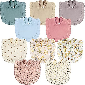 10 Pcs Muslin Baby Bibs Drool Teething Bibs Lap Shoulder Baby Bibs Cotton Drool Bibs Absorbent Baby Bandana Bibs for Unisex Boys Girls 0-6 Months Baby Teething and Drooling, Assorted Styles