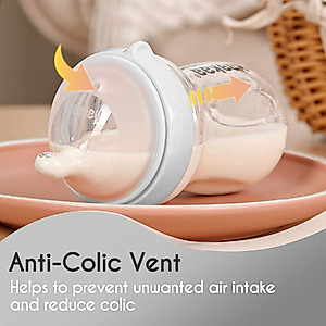 haakaa Glass Baby Bottle 2pk - 6oz/180ml for Baby Feeding, Anti-Colic Variable Flow Nipple, Wide Neck (Grey, 6m+)