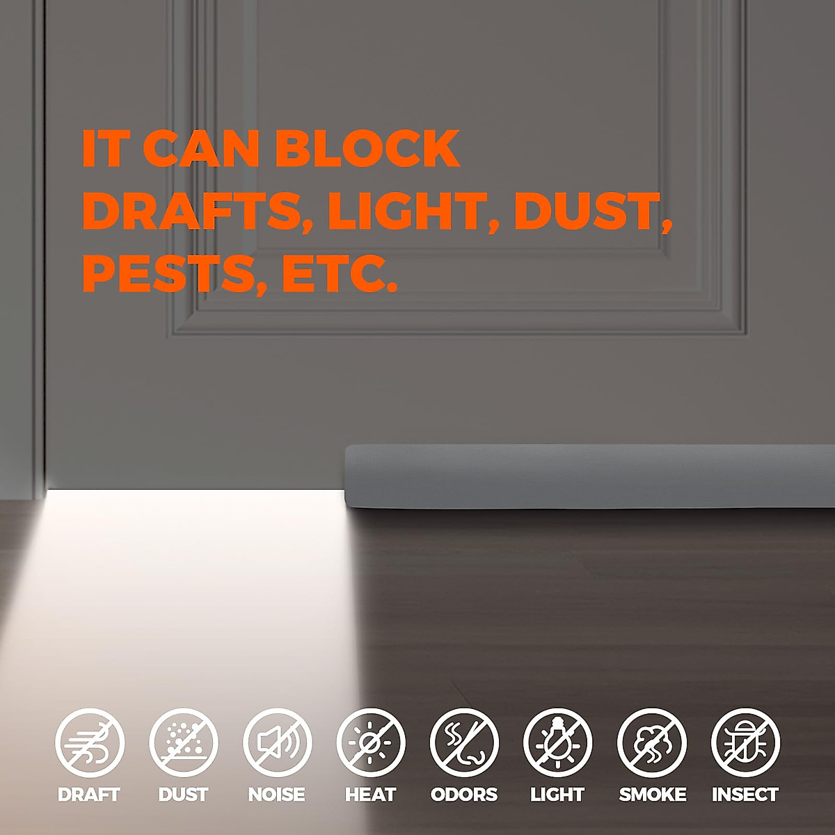 Holikme 36 inches Double Side Draft Stopper Noise Blocker for Bottom of Door Adjustable Door Sweeps, Grey