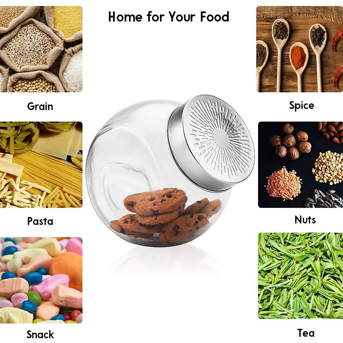 57oz Accguan Glass Candy Jar Cookie Jar With Metal Airtight Lid for Snacks, Dry Food, Jelly and Daily Food Storage, Set of 4