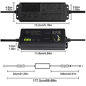 AlloverPower 3V - 24V 1.5A 36W Universal Adjustable DC Power Supply Kit AC Adapter Speed Control Volt Display ON Off Switch with Variable 8 Plugs