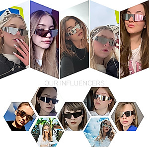 LIU·WEN Trendy Y2K Rimless Futuristic Wrap Around Sunglasses for Women Men Fashion Shield Flat Shades(Silver/Silver Mirrored)