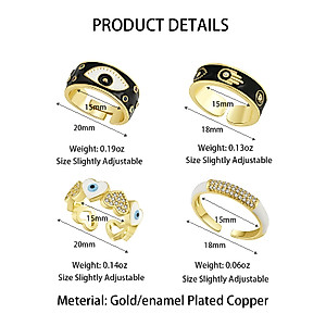 SISMIURRA 4PCS Evil Eye Ring Set Y2K Colorful Enamel Adjustable Gold Rings for Women Aesthetic Trendy Ring Set for Teen Girls