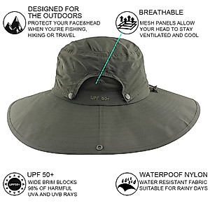 Cooltto Wide Brim Sun Hats with Waterproof Breathable for Fishing, Hiking, Camping，for Men Women Kids Light Gray