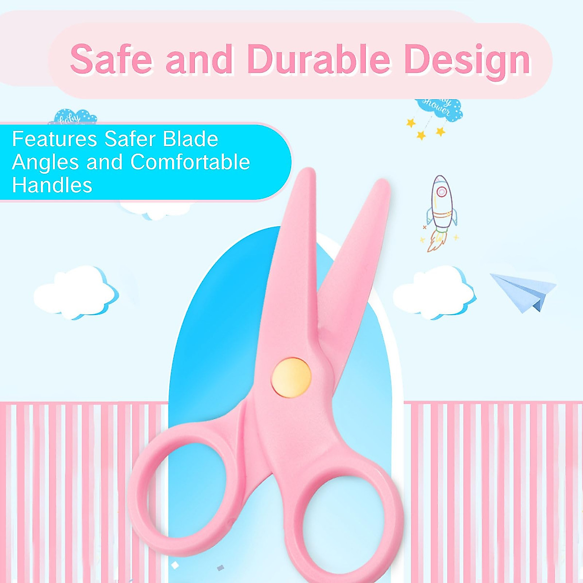 YAFIYGI 3 Packs Toddler Scissors with Paper Toddler Scissors Kit Plastic Colour Scissors for Toddler Scissors 2 Year Old training for Pre-school Training Kids Child Safe Paper Craft Cutting