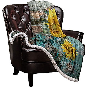 AmbeHome Luxury Sherpa Fleece Blanket, Floral Sherpa Blanket Fuzzy Throw Blanket Soft Plush Blankets and Throws for Bed Sofa, 50x60 Sunflower Summer Plant Retro Backdrop