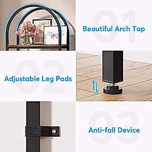 LITTLE TREE 4-Tier Arched Bookshelf, Tall Open Bookcase Storage Shelves, Wood Metal Freestanding Display Rack Tall Shelving Unit for Home Office, Bedroom, Living Room, Rustic Brown