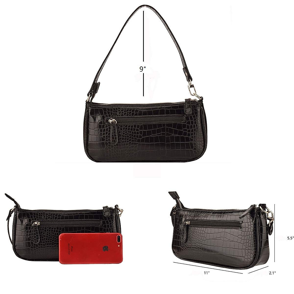 Jiaruo Retro Classic Clutch Small Women PU Leather Shoulder Bag Tote Handbag (Black)