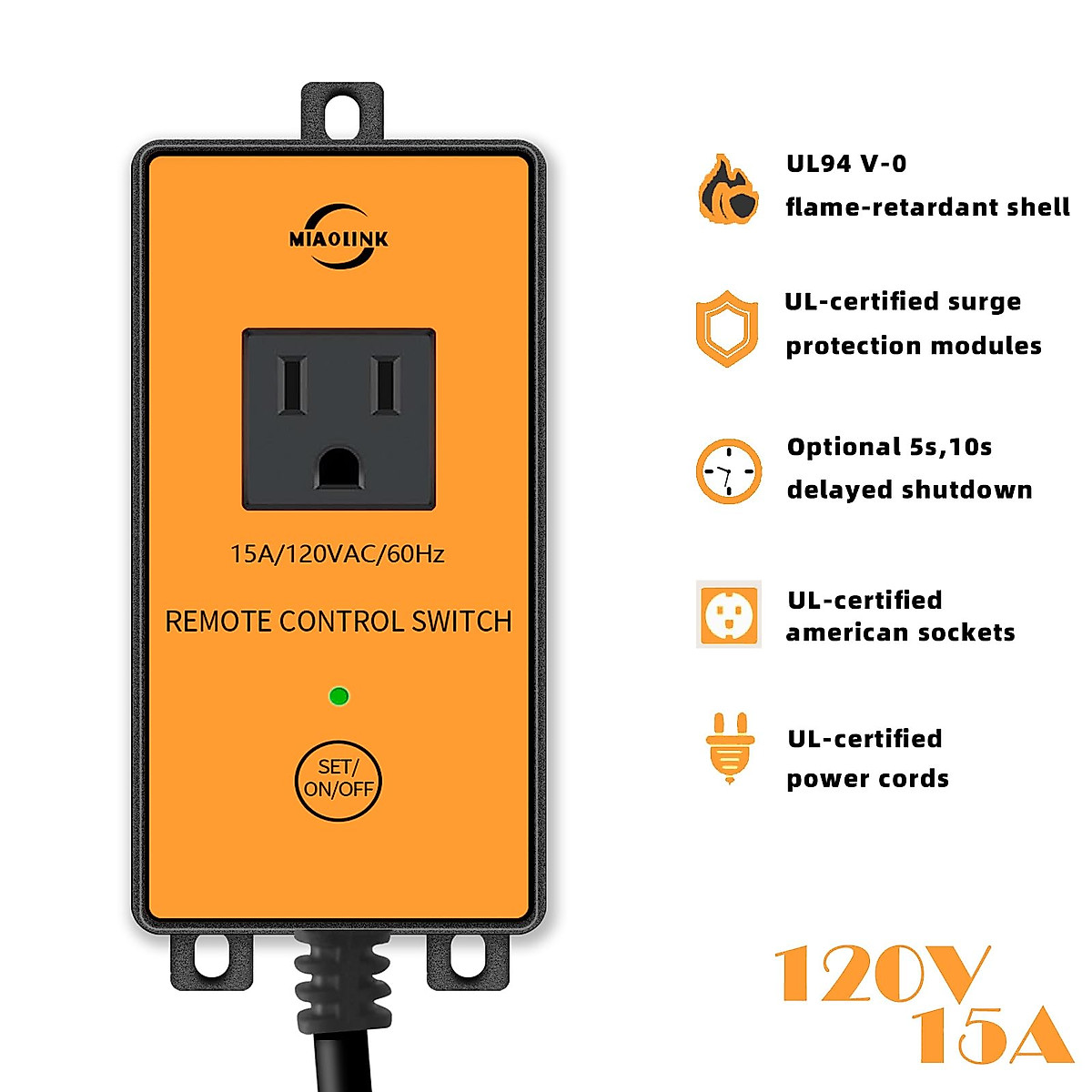 MIAOLINK 120v Automatic Vacuum Switch Wireless Remote Control Dust Collector Starter Outlet Switch (Battery Included) (120V)