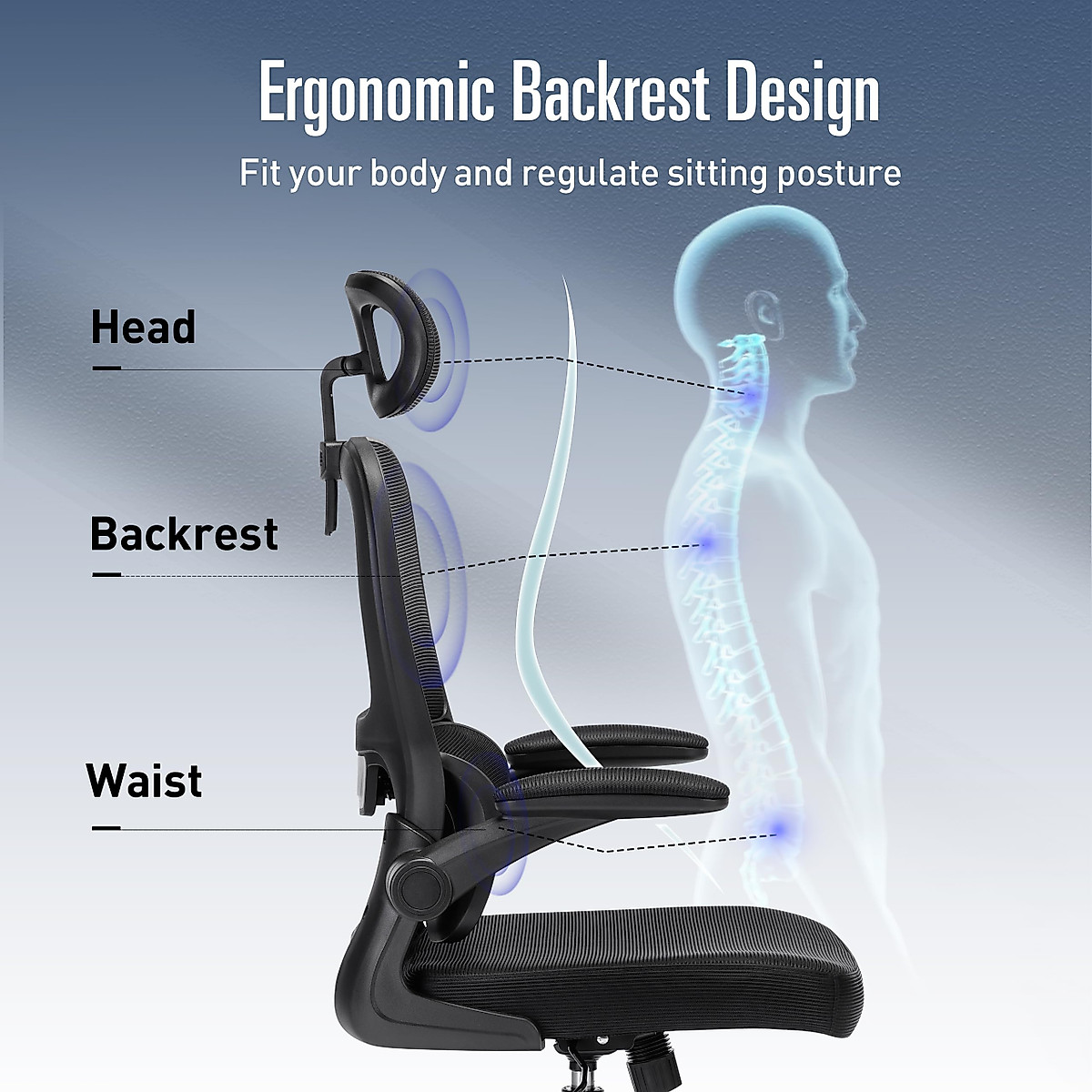 SOMEET Office Chair, Ergonomic Mesh Office Chair with Adjustable Headrest and Arms, High Back Ergonomic Desk Chair with Lumbar Support, Comfortable Home Office Desk Chairs with Tilt Lock (Black)