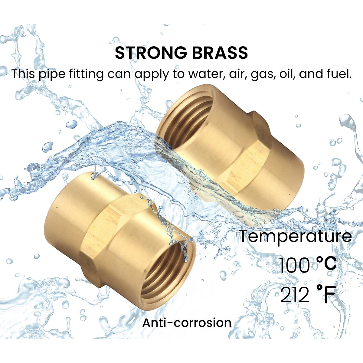 T TANYA HARDWARE Brass Coupling 1/4 Inch NPT Female x 1/4 Inch NPT Female Hex Head Pipe Fitting (Pack of 2), Compressor connector fnpt to fnpt, Air Hose Adapter Brass Fittings
