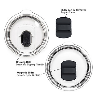 20 oz Tumbler Lid, Replacement Lids Compatible for YETI 20 oz Tumbler, 10/24 oz Mug and 10 oz Lowball,Magnetic Slider Switch Spill Proof Tumbler Cover, BPA Free (20oz Pack of 2 Black)