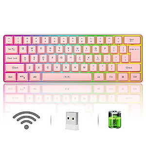 MageGee TS92 Wireless 60% Gaming Keyboard, Compact 61 Keys Rechargeable RGB Backlit Office Keyboard, 2.4G Wireless Connection, Pink Waterproof Portable Computer Keyboard for Mac Windows Laptop