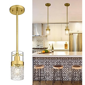 LMS Gold Pendant Light, 1-Light Pendant Lighting for Kitchen Island with Hammered Glass, LMS-171