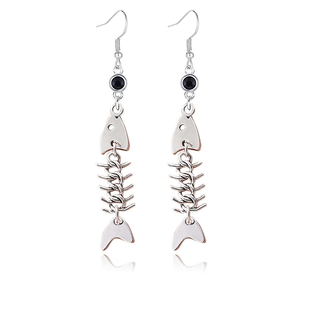 WCRAZYE Long Punk Fishbone Dangle Earrings for Women Men Retro Simple Handmade Chain CZ Fishbone Skeleton Earrings Creative Personalized CZ Diamond Fish Tassels Funny Earrings Statement Jewelry Gifts (Punk Fishbone Earrings)