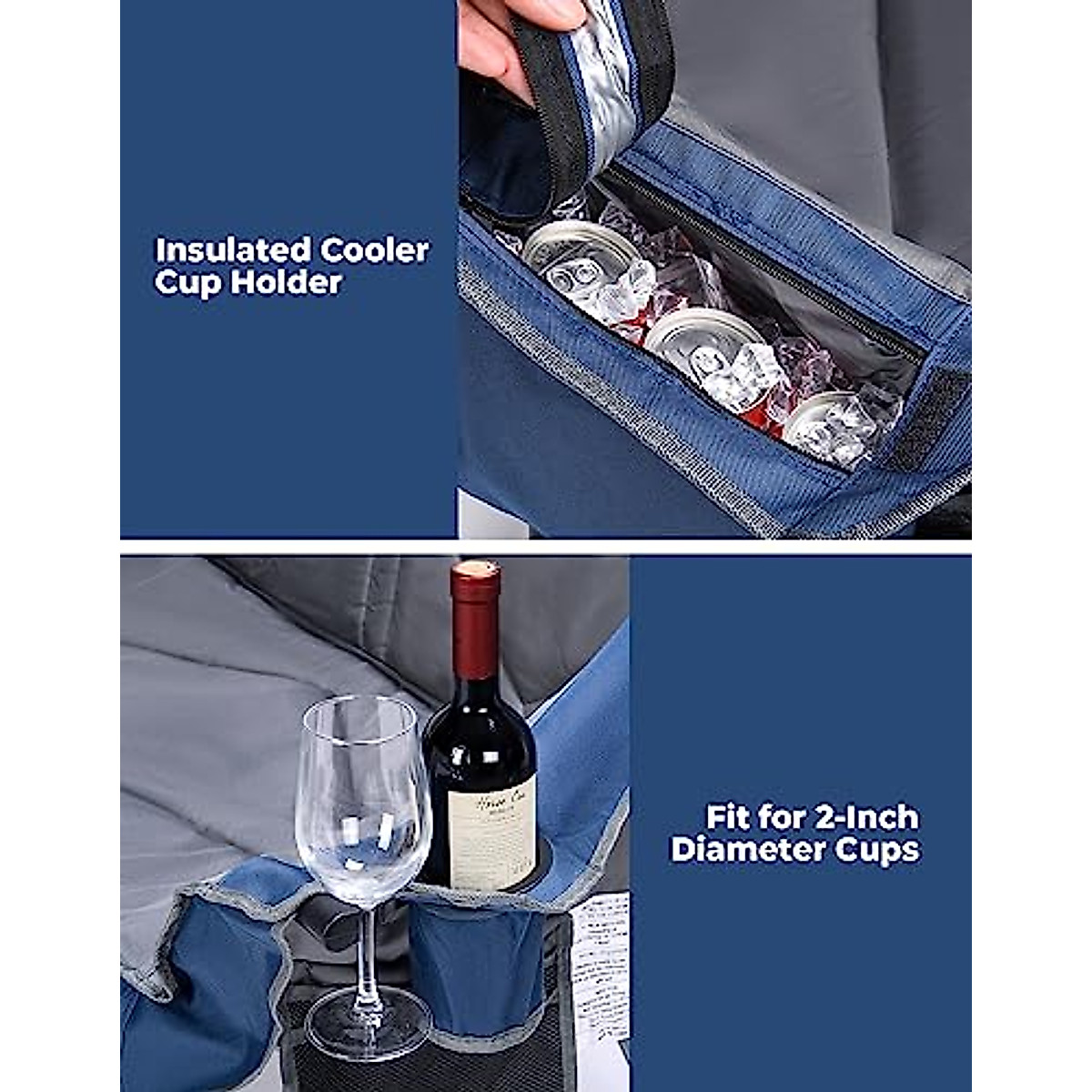 DEERFAMY Foldable Camping Loveseat with Cooler Bag and Cup& Wine Glass Holder,Portable Double Camping Chair for Adults with Padded Seats & Armrests, Heavy Duty Outdoor Loveseat Supports up to 530lbs