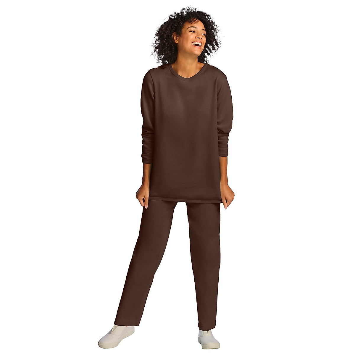 Woman Within Women's Plus Size Fleece Sweatshirt Set - 2X, Chocolate