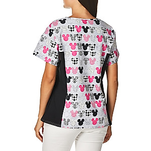 Disney Cherokee Women's V-Neck Knit Panel Top Mickey, Grey, Medium