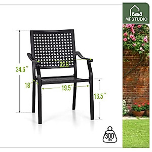 MFSTUDIO 6 Piece Black Patio Dining Chairs,Stackable Outdoor Metal Mesh Chairs with Armest for Garden, Poolside, Backyard, Bistro