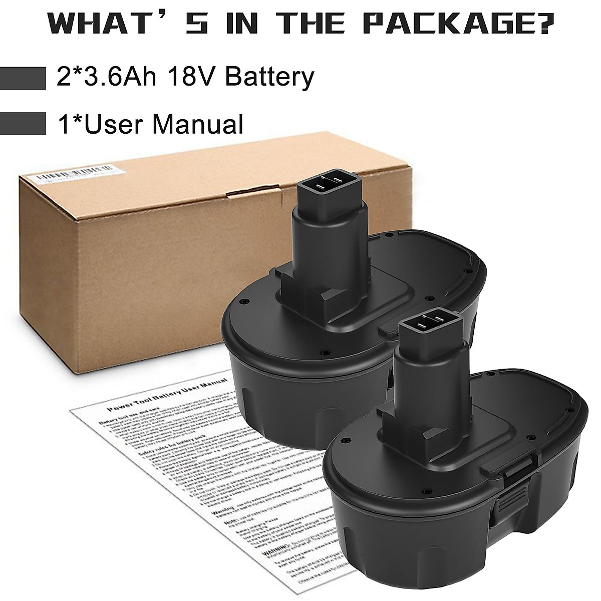 Forrat DC9098 DC9099 Upgraded 3.6Ah Replacement for Dewalt 18V Battery XRP DE9098 DE9503 DW9095 DW9096 DW9098 DW9099 18 Volt Cordless Power Tools 2 Packs (Black)