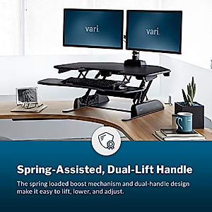 Vari - VariDesk Cube Corner 36 - Cubicle Standing Desk Converter for Dual Monitors - Home Office Desk with 11 Height Adjustable Settings, Spring-Assisted Lift, Weighted Base - Fully Assembled, Black